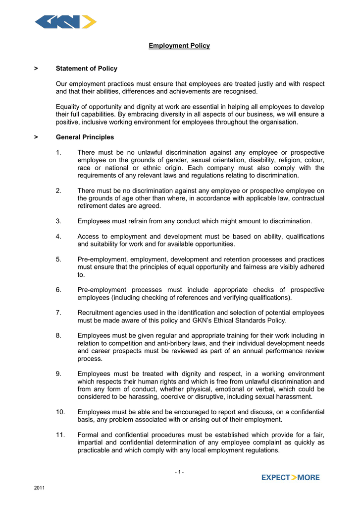 Employment Policy Statement Of Policy