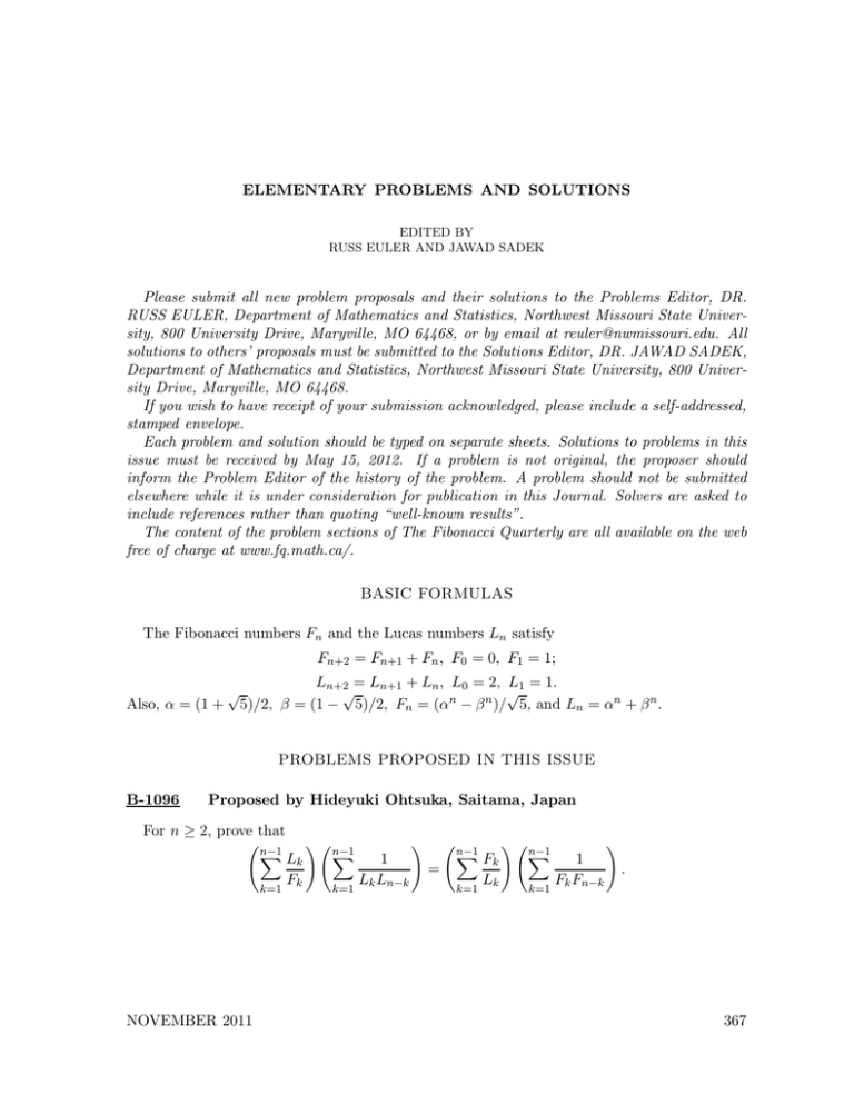 ELEMENTARY PROBLEMS AND SOLUTIONS ELEMENTARY PROBLEMS AND SOLUTIONS