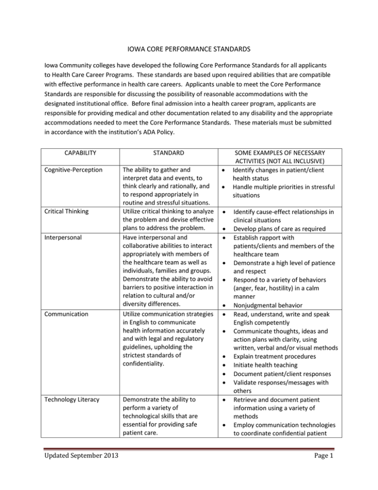 IOWA CORE PERFORMANCE STANDARDS