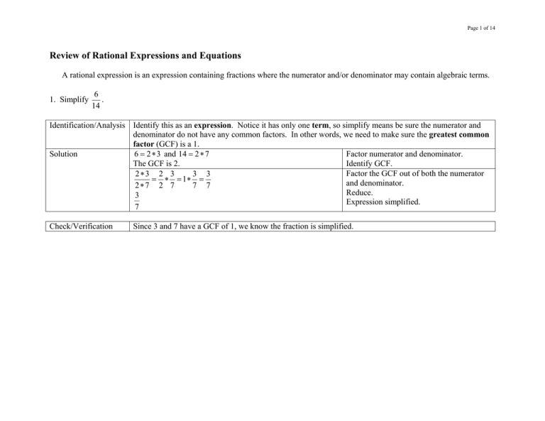 Review Of Rational Expressions And Equations