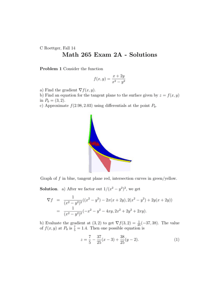 Math 265 Exam 2A Solutions Math 265 Exam 2A Solutions