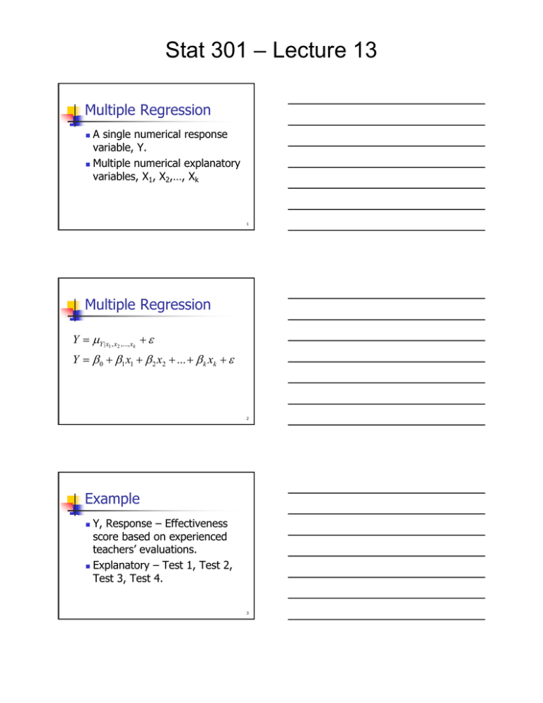 Stat 301 Lecture 13 Multiple Regression Example