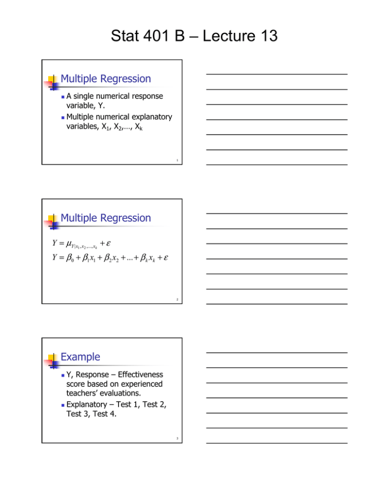 Stat 401 B Lecture 13 Multiple Regression Example 