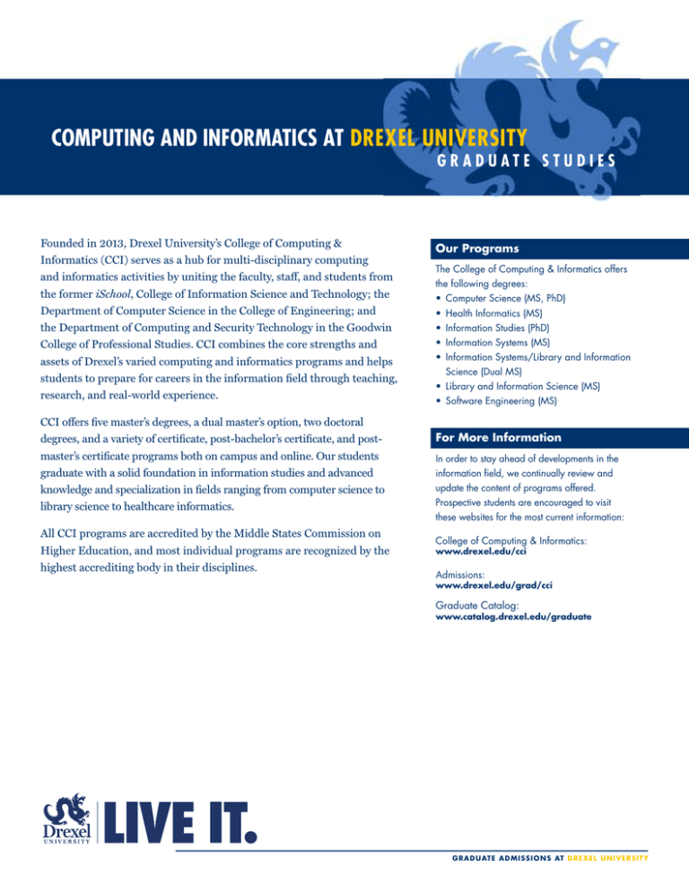COMPUTING AND INFORMATICS AT DREXEL UNIVERSITY