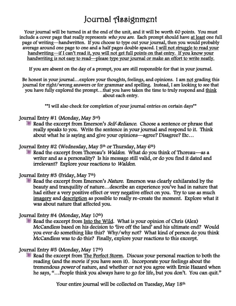 Journal Assignment Who You Are