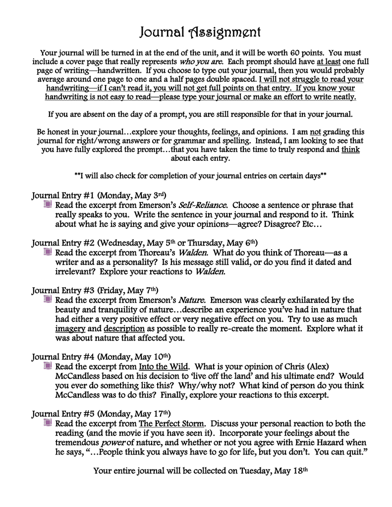 Journal Assignment Who You Are