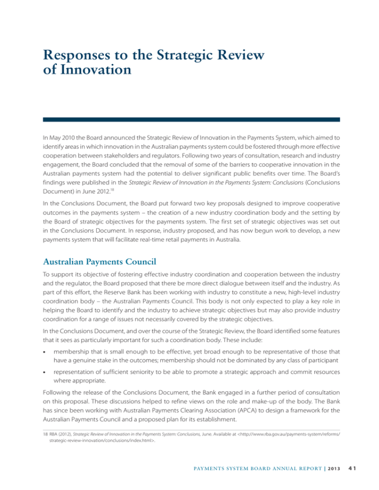 responses to the Strategic review of Innovation