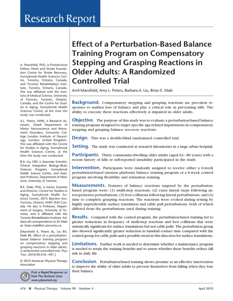 Effect of a Perturbation-Based Balance Training Program on Compensatory