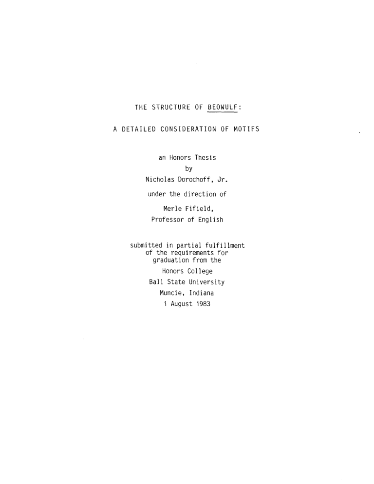 Beowulf Structure A Motif Based Analysis Honors Thesis