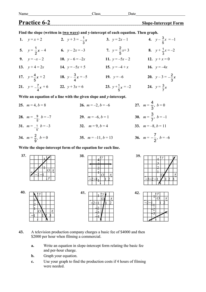 Identify Slope And Intercept Worksheet