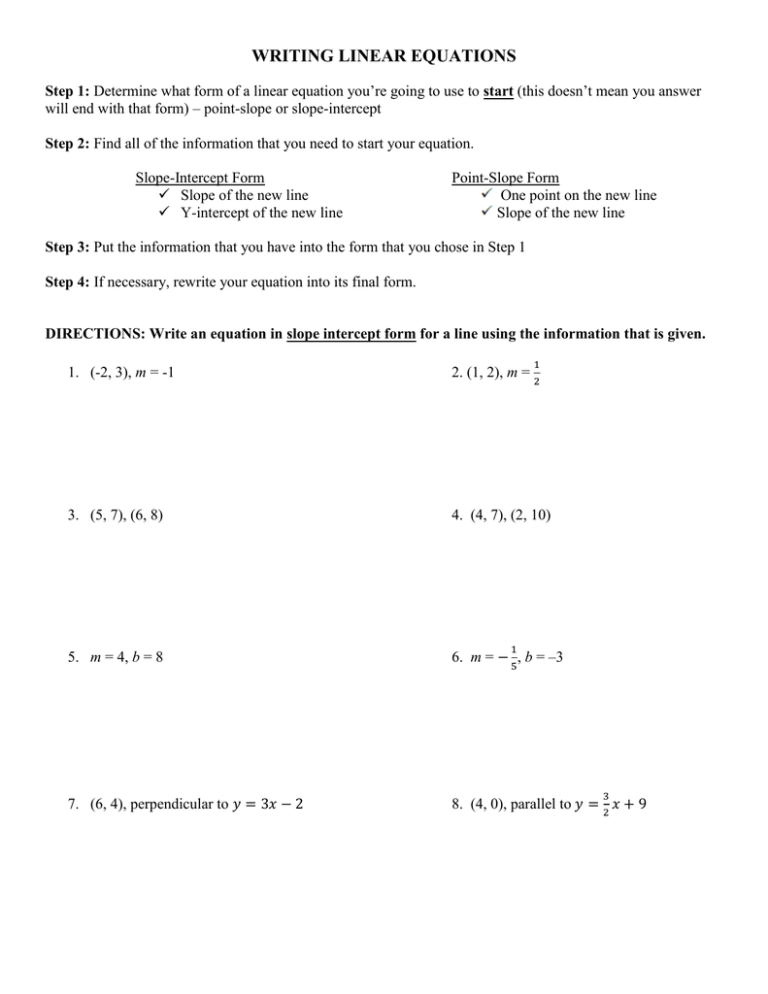 WRITING LINEAR EQUATIONS