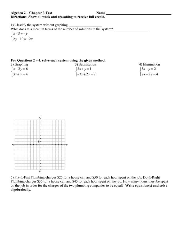 Algebra 2 Chapter 3 Test Name Algebra 2 Chapter 3 Test Name