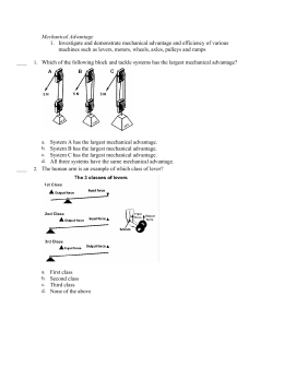 Grade 8 Mechanical Systems Mechanical Advantage