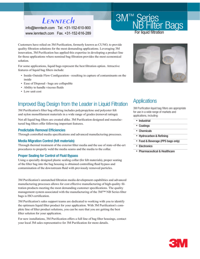 3M Series NB Filter Bags Lenntech