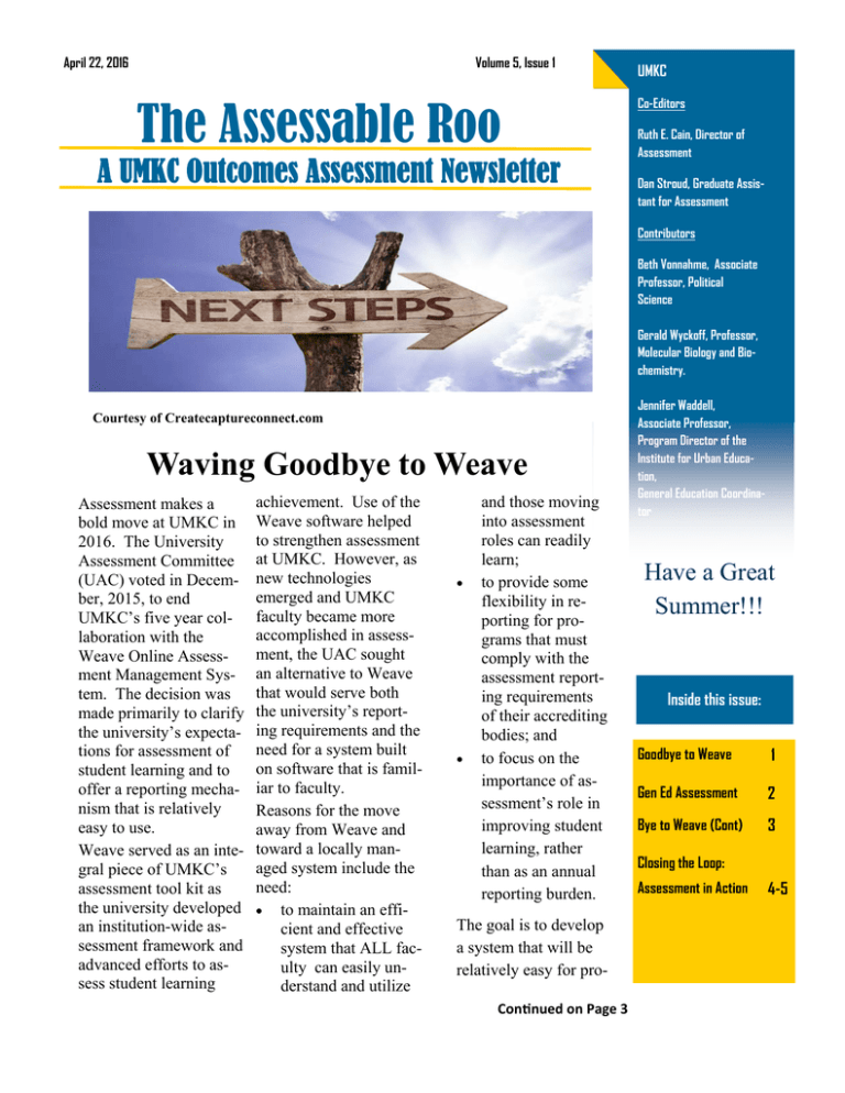 The Assessable Roo A UMKC Outcomes Assessment Newsletter