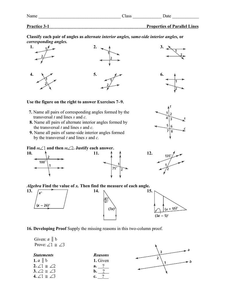 Proving Lines Parallel Worksheet Answers