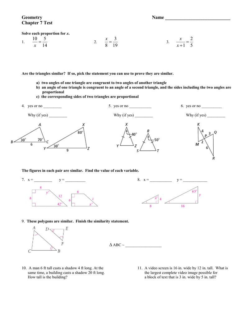 Geometry Name Chapter 7 Test