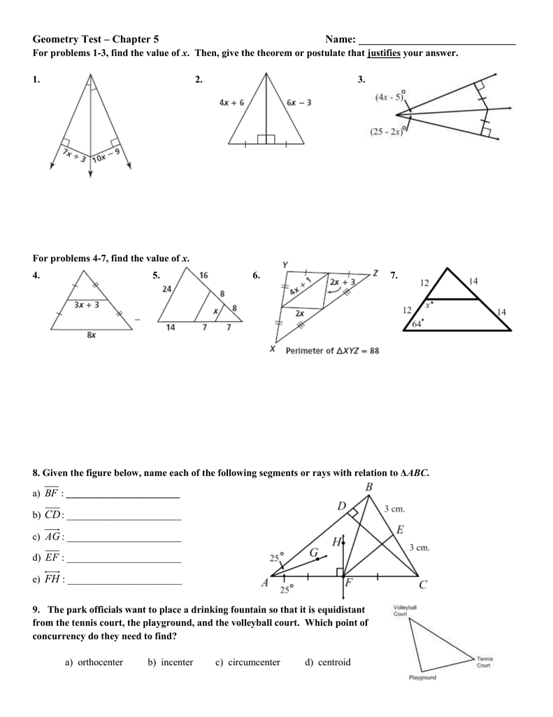Geometry Chapter 5 Review Answer Key BeverlyMailin Geometry Chapter 5 Review Answer Key BeverlyMailin