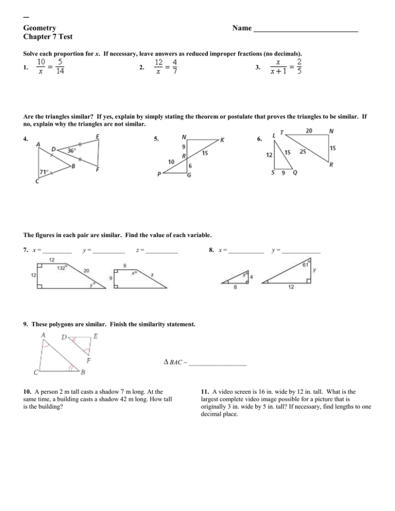 11 Geometry Test Chapter 7 NormanKarlii 11 Geometry Test Chapter 7 NormanKarlii