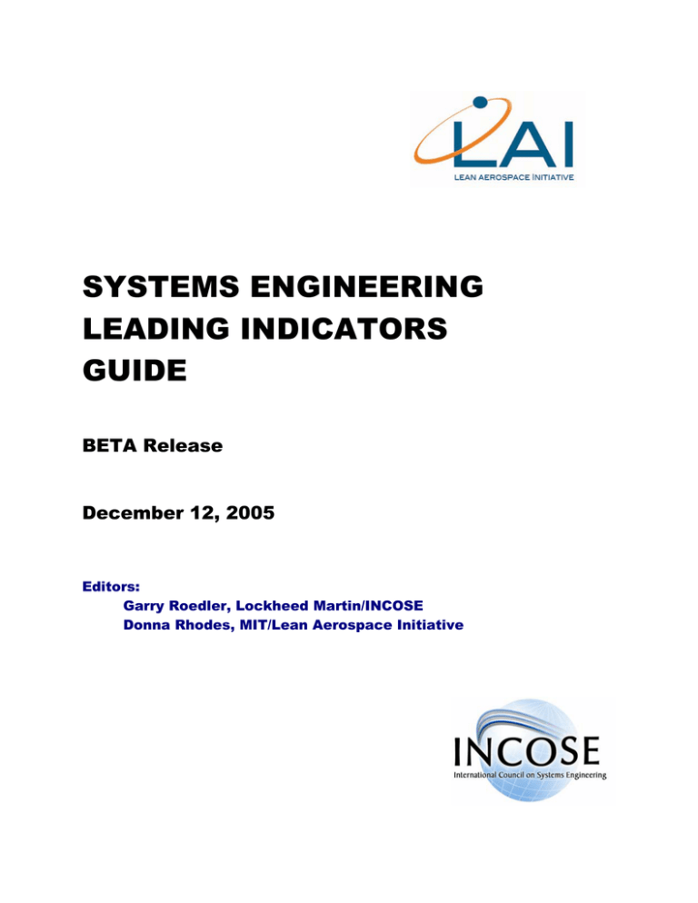 SYSTEMS ENGINEERING LEADING INDICATORS GUIDE