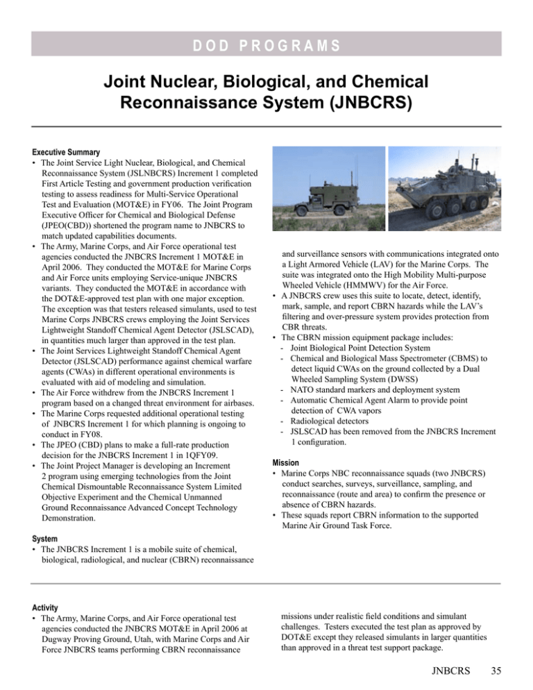 Joint Nuclear, Biological, and Chemical Reconnaissance System (JNBCRS)