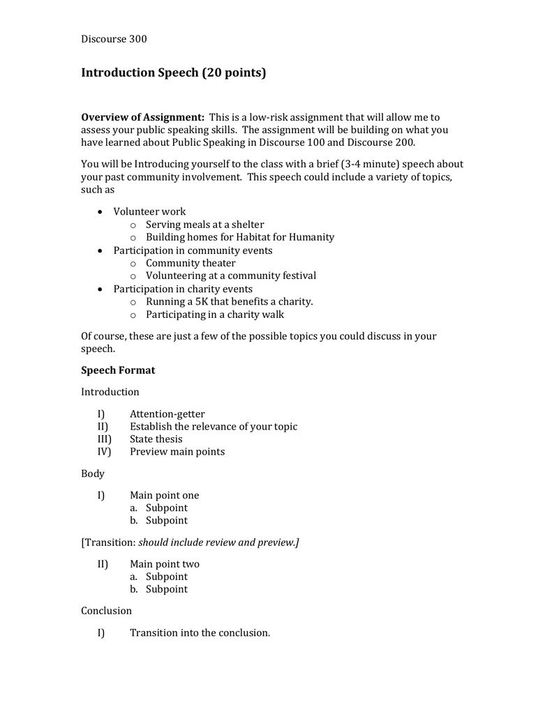 Introduction Speech 20 Points 