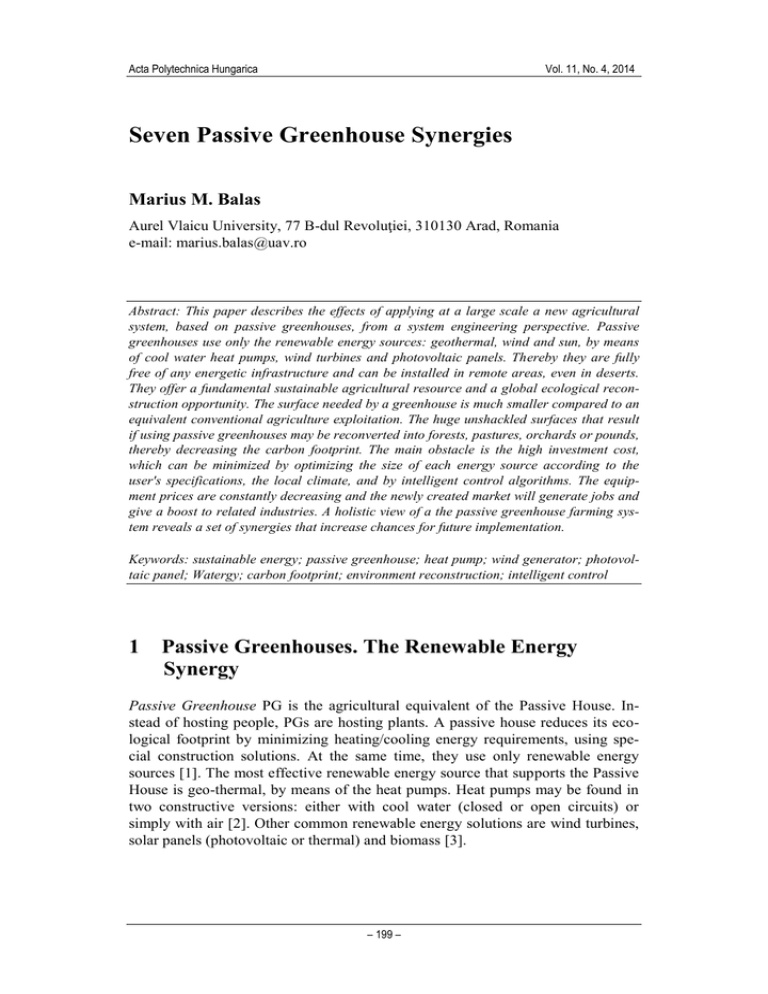 Seven Passive Greenhouse Synergies Marius M. Balas e-mail: