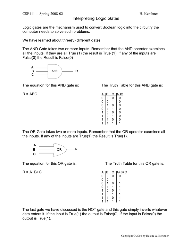 Interpreting Logic Gates Interpreting Logic Gates
