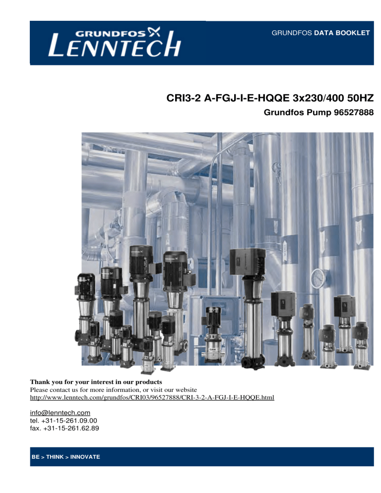 CRI3-2 A-FGJ-I-E-HQQE 3x230/400 50HZ Grundfos Pump 96527888