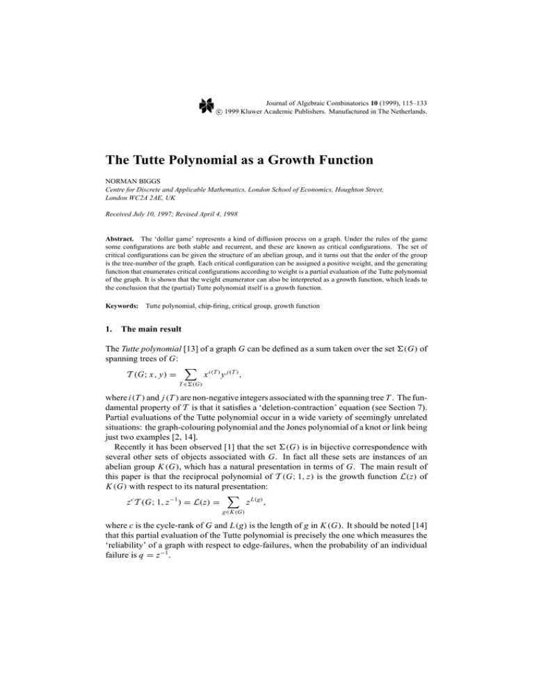 The Tutte Polynomial As A Growth Function 