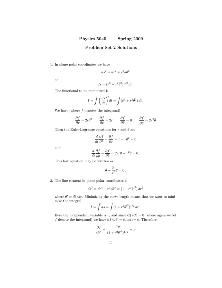 Physics 5040 Spring 2009 Problem Set 2 Solutions