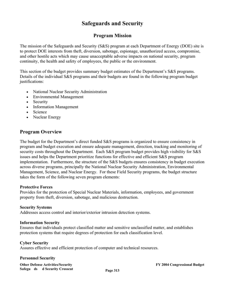 Safeguards and Security Program Mission