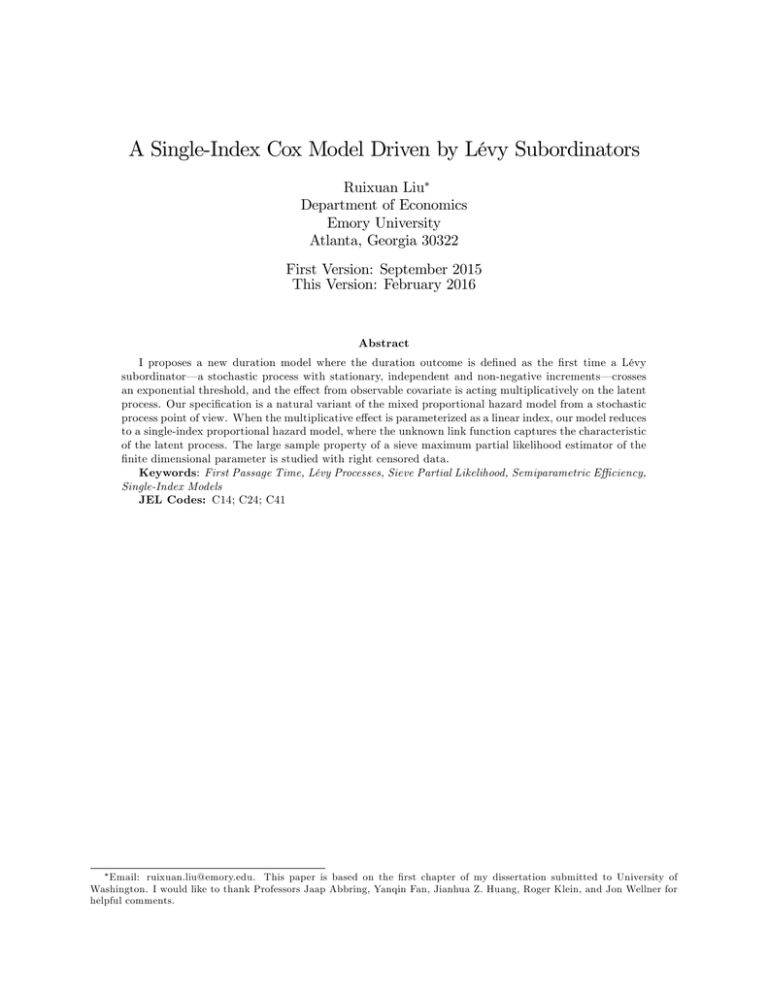 A Single-Index Cox Model Driven by Lévy Subordinators