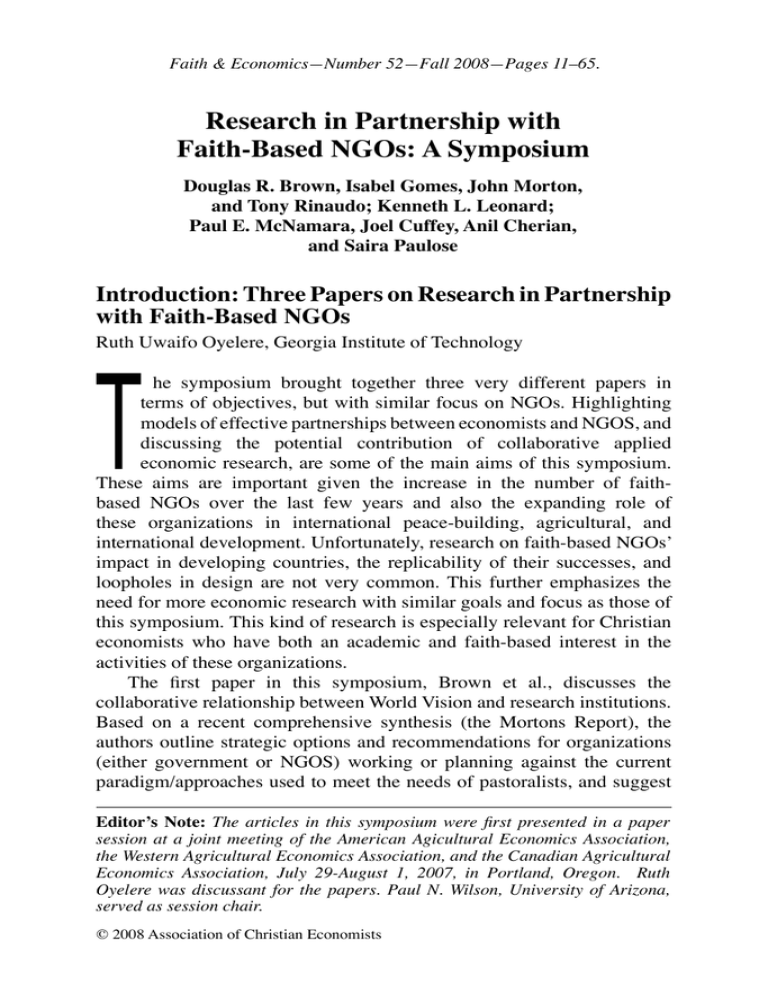 Research in Partnership with Faith-Based NGOs: A Symposium