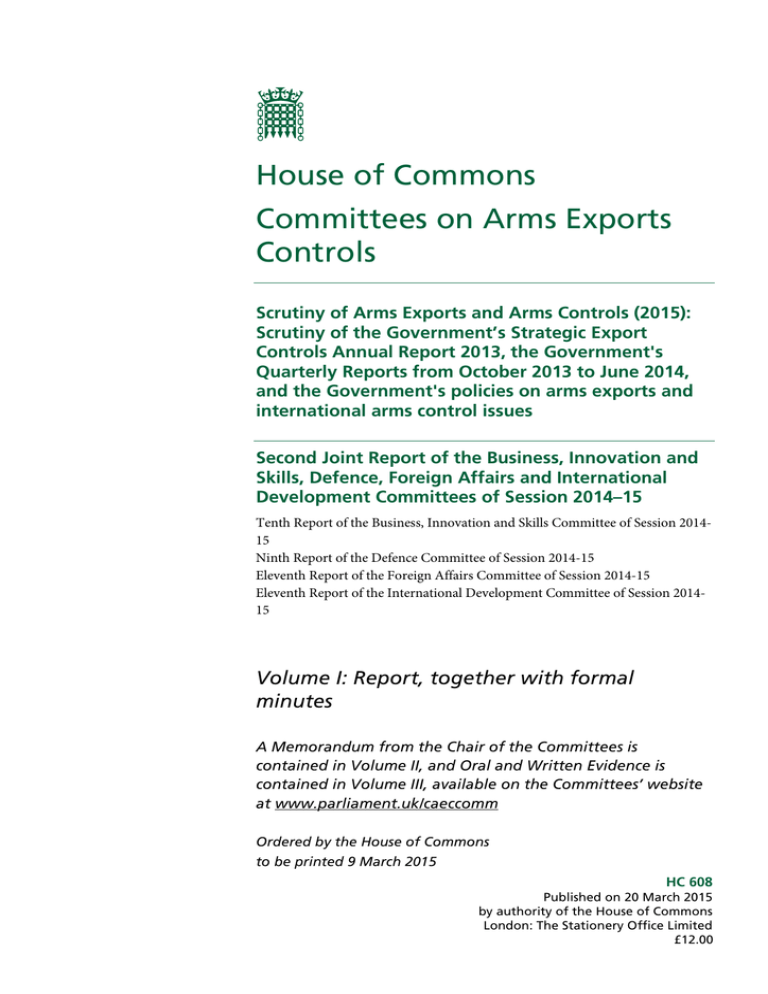 House of Commons Committees on Arms Exports Controls