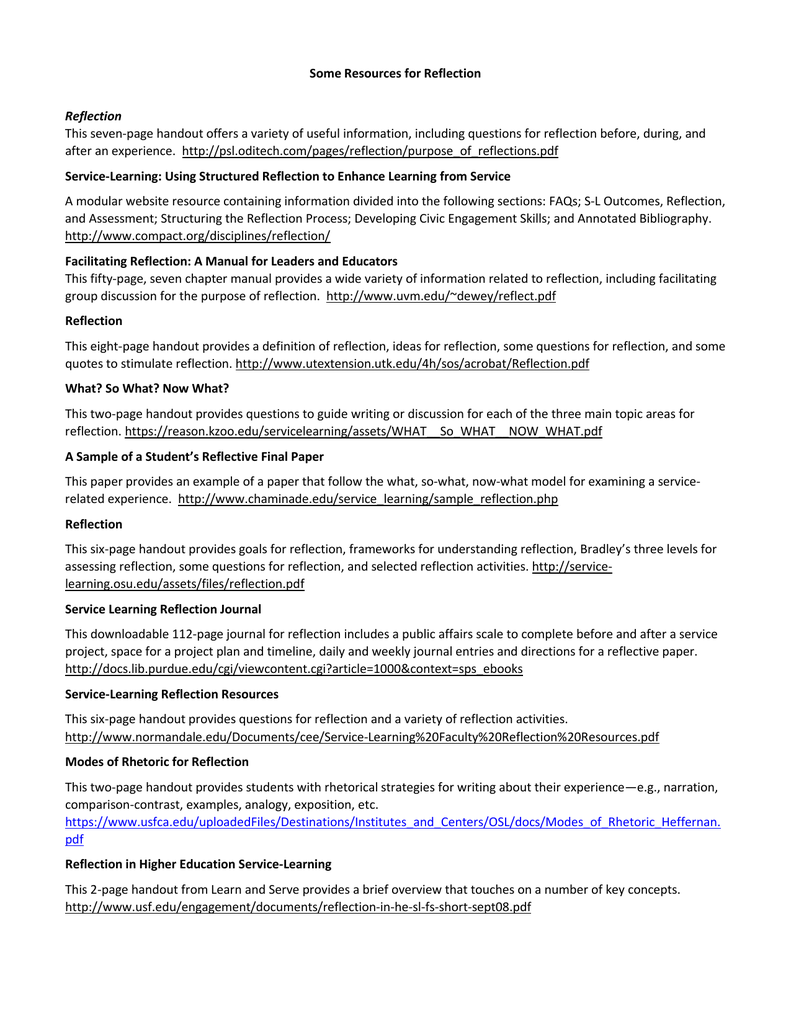 Example Of Reflection Paper About Article Pdf Reflection In A Museum Setting The Personal 
