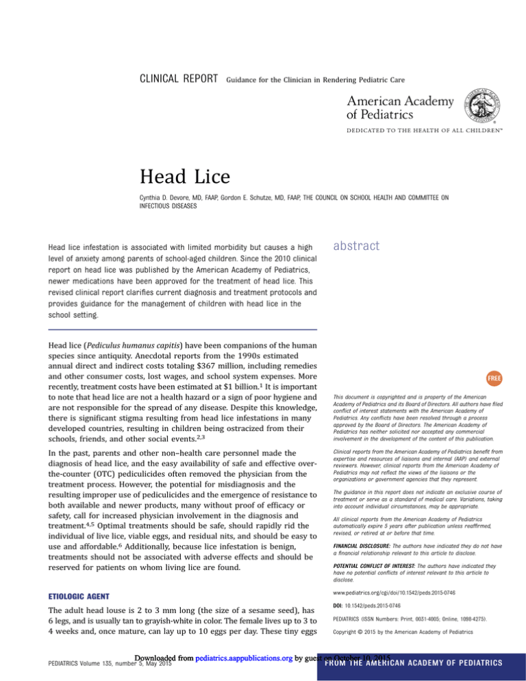 Head Lice CLINICAL REPORT