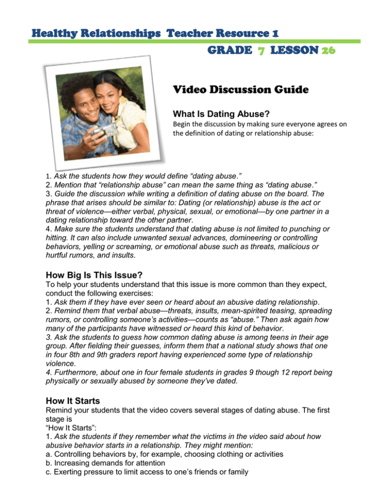 Healthy Relationships Teacher Resource 1 GRADE LESSON