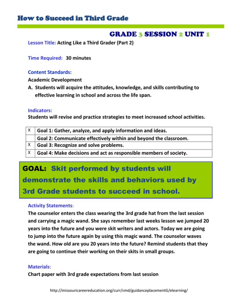 How To Succeed In Third Grade GRADE SESSION UNIT How To Succeed In Third Grade GRADE SESSION UNIT
