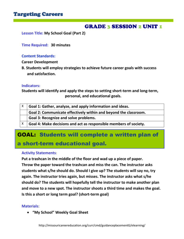 Targeting Careers GRADE SESSION UNIT