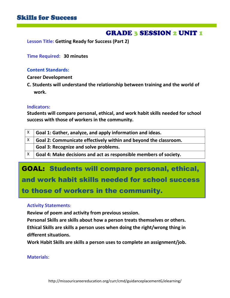 Skills for Success GRADE SESSION UNIT