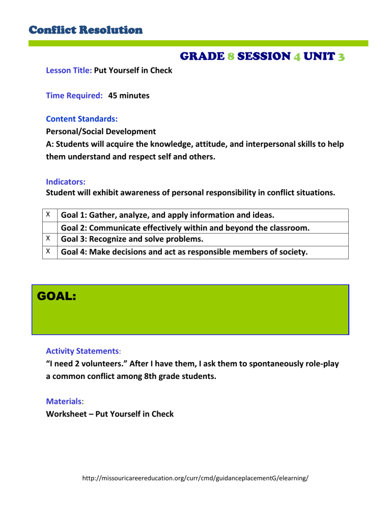 Conflict Resolution GRADE SESSION UNIT