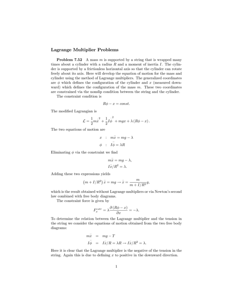 Lagrange Multiplier Problems Lagrange Multiplier Problems