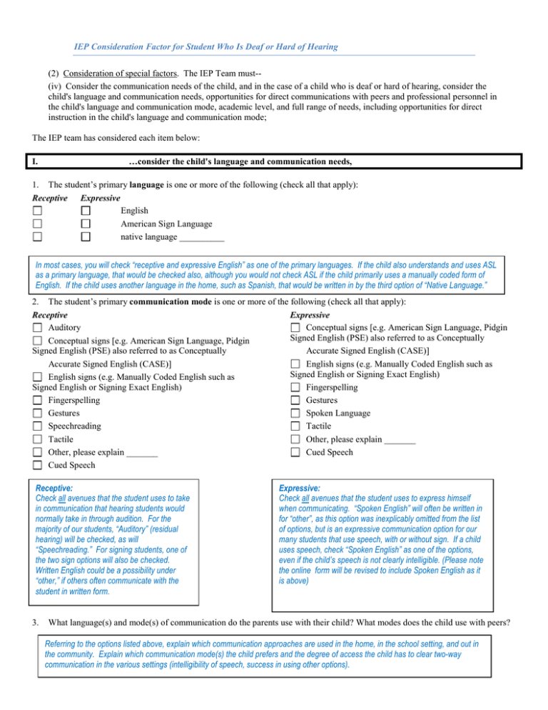 IEP Consideration Factor For Student Who Is Deaf Or Hard 2 IEP Consideration Factor For Student Who Is Deaf Or Hard 2
