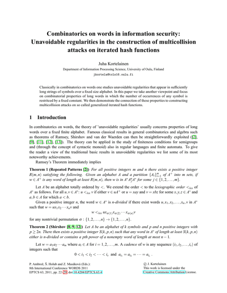 Combinatorics On Words In Information Security 