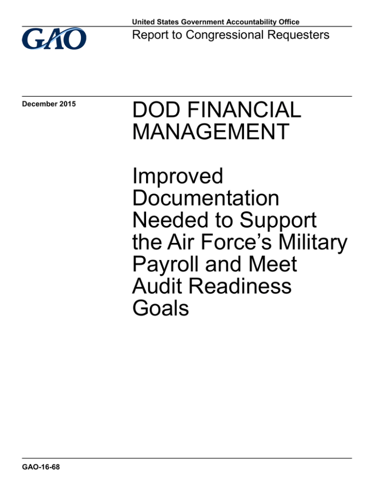 DOD FINANCIAL MANAGEMENT Improved Documentation DOD FINANCIAL MANAGEMENT Improved Documentation