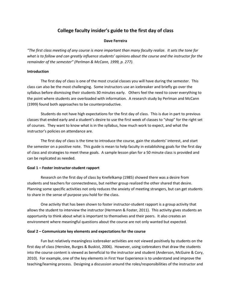 College Faculty Insider s Guide To The First Day Of Class