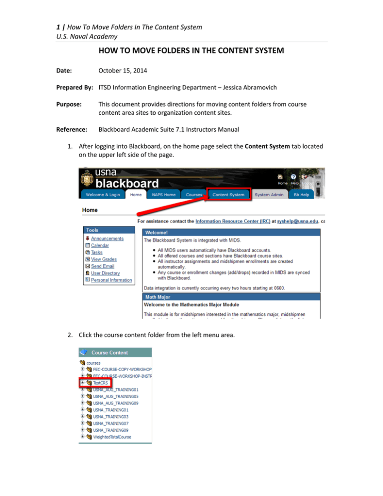 HOW TO MOVE FOLDERS IN THE CONTENT SYSTEM 1