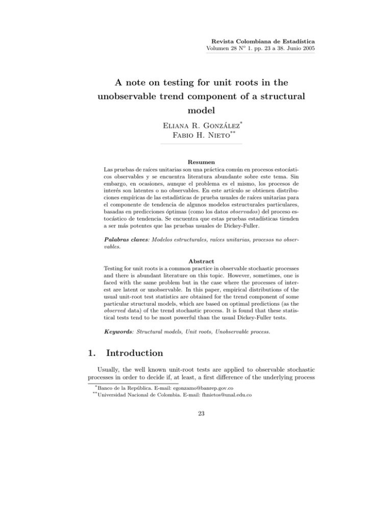 A Note On Testing For Unit Roots In The Model
