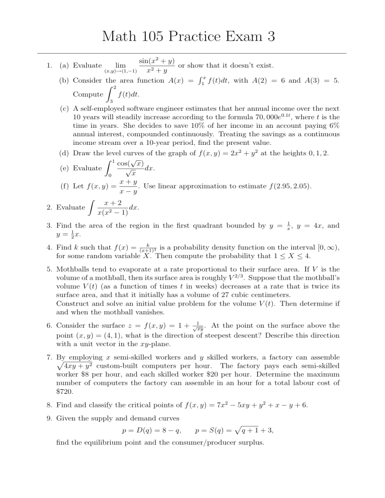 Math 105 Practice Exam 3